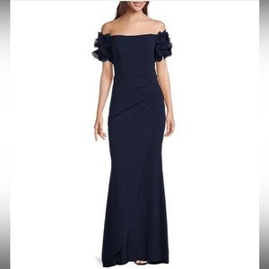 Xscape | Dresses | Xscape Navy Blue Rosette Offtheshoulder Short Sleeve ...